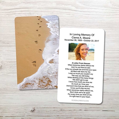 Footprints in the Sand Memorial Card - Custom Funeral Prayer Cards ...